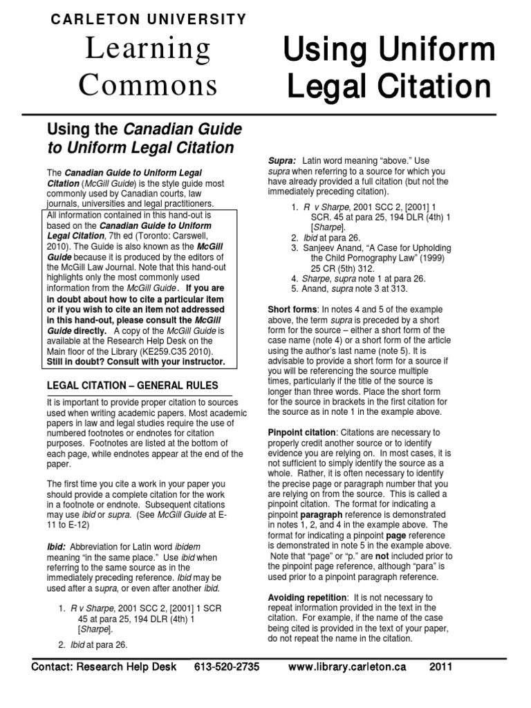 Using Uniform Legal Citation Learning Commons: Using The Canadian Guide ...