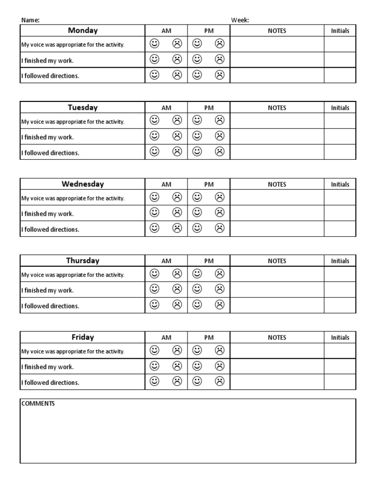 Weekly Behavior Sheet | PDF
