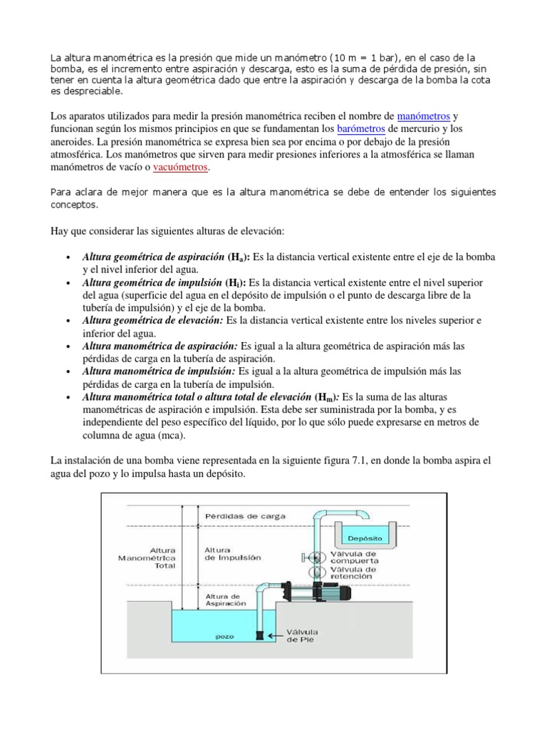 La Altura Manométrica Es La Presión Que Mide Un Manómetro | PDF
