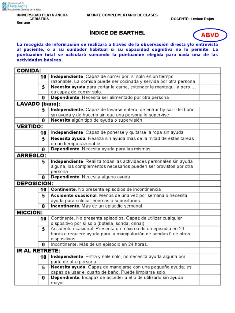 Escala De Barthel Word