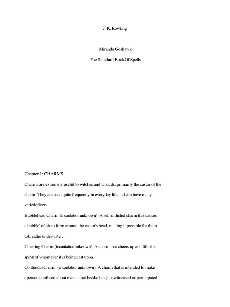 Harry Potter, Miranda Goshawk-The Standard Book of Spells | PDF ...