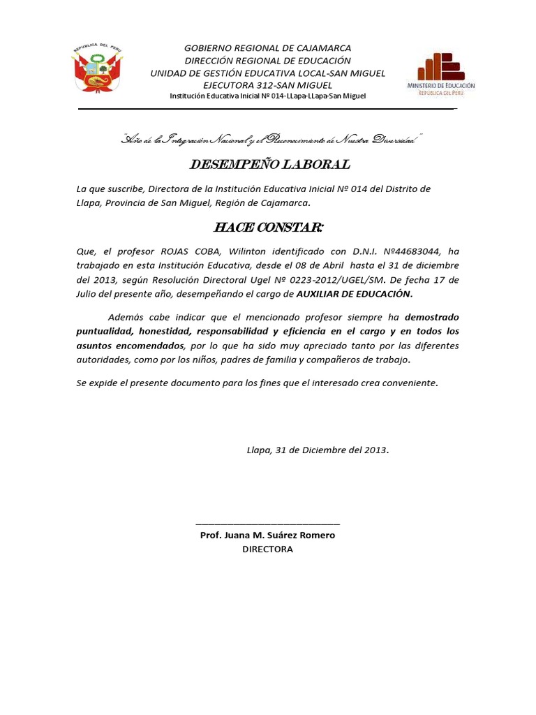 Modelo De Certificado De Desempeño Sobresaliente