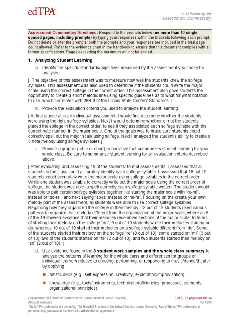 Edtpa Pfa Assessment Commentary | PDF | Educational Assessment | Scale ...