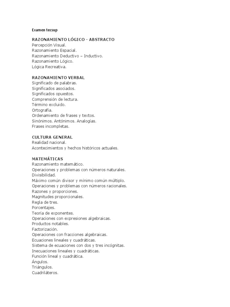 Examen de Admisión Tecsup 2025 | PDF