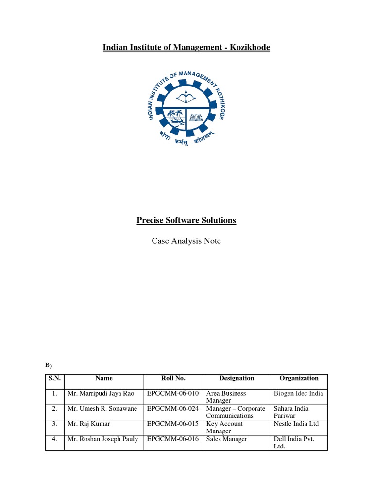 IIM-Kozhikode Case Analysis Note on Precise Software Solutions | PDF | Pricing | Sales