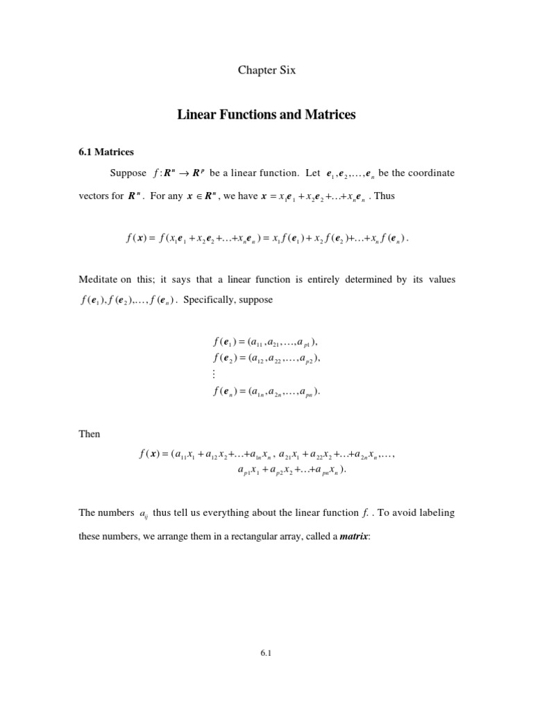 Linear Functions and Matrices: Chapter Six | PDF