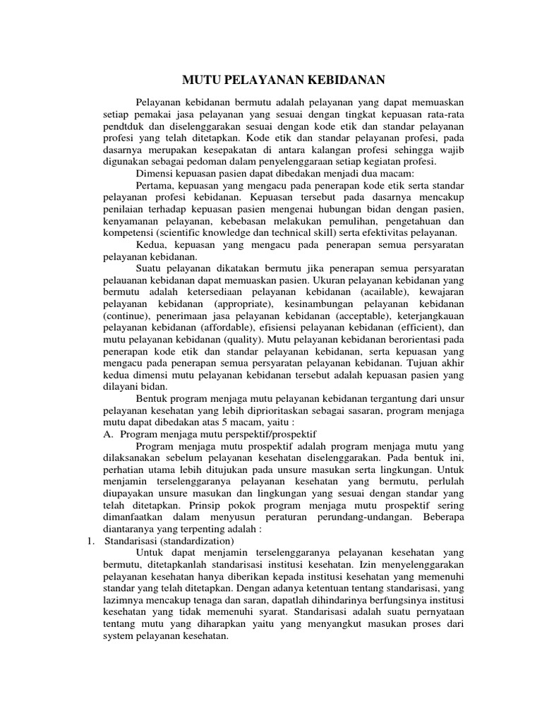 Mutu Pelayanan Kebidanan | PDF