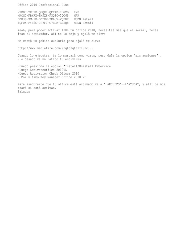 Codigos de Activacion Del Office | PDF | Informática