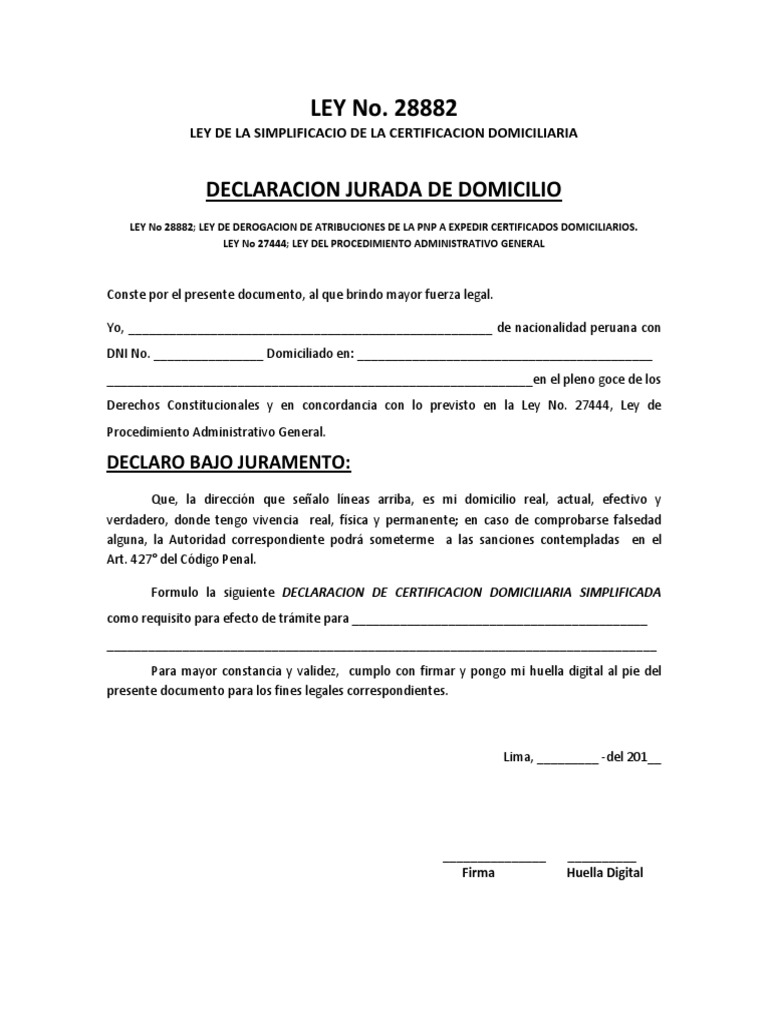 Formato Declaracion Jurada de Domicilio Simple | PDF | Gobierno | Justicia