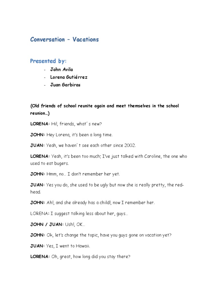 School Reunion Vacation Conversations | PDF | Language Arts & Discipline