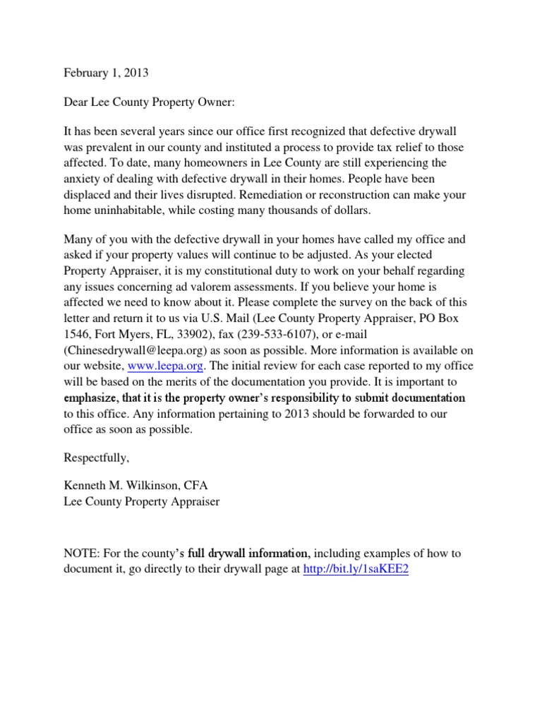 Lee County Drywall Letter | PDF