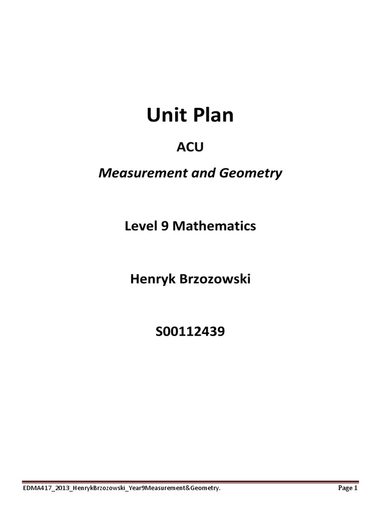 Unit Plan For Geometry Measurement Grade 9 | PDF | Trigonometry ...