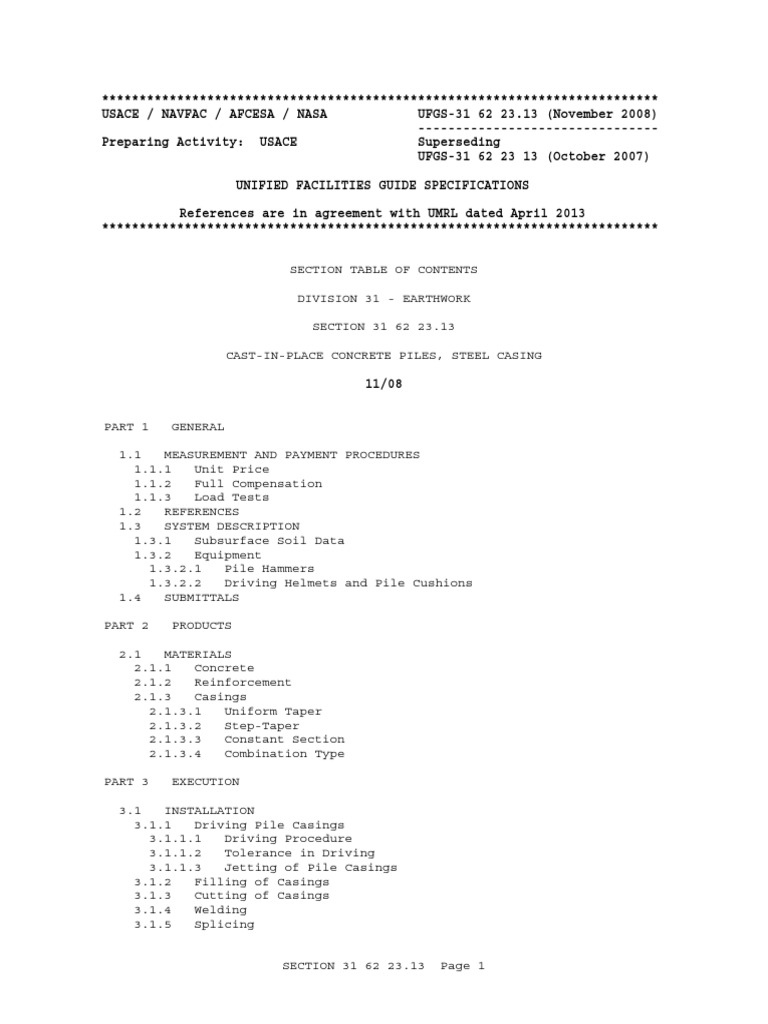 Ufgs 31 62 23.13 PDF | PDF | Deep Foundation | Specification (Technical ...
