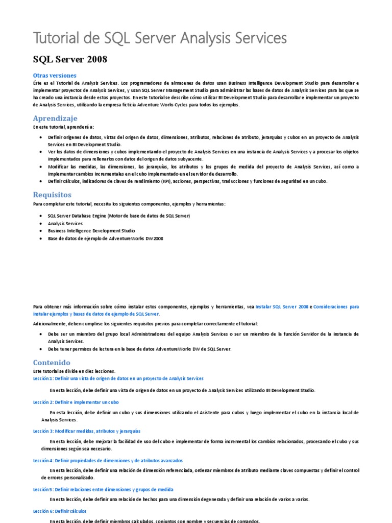 Tutorial SSAS con Adventure Works | PDF | Servidor SQL de Microsoft | Tabla (base de datos)
