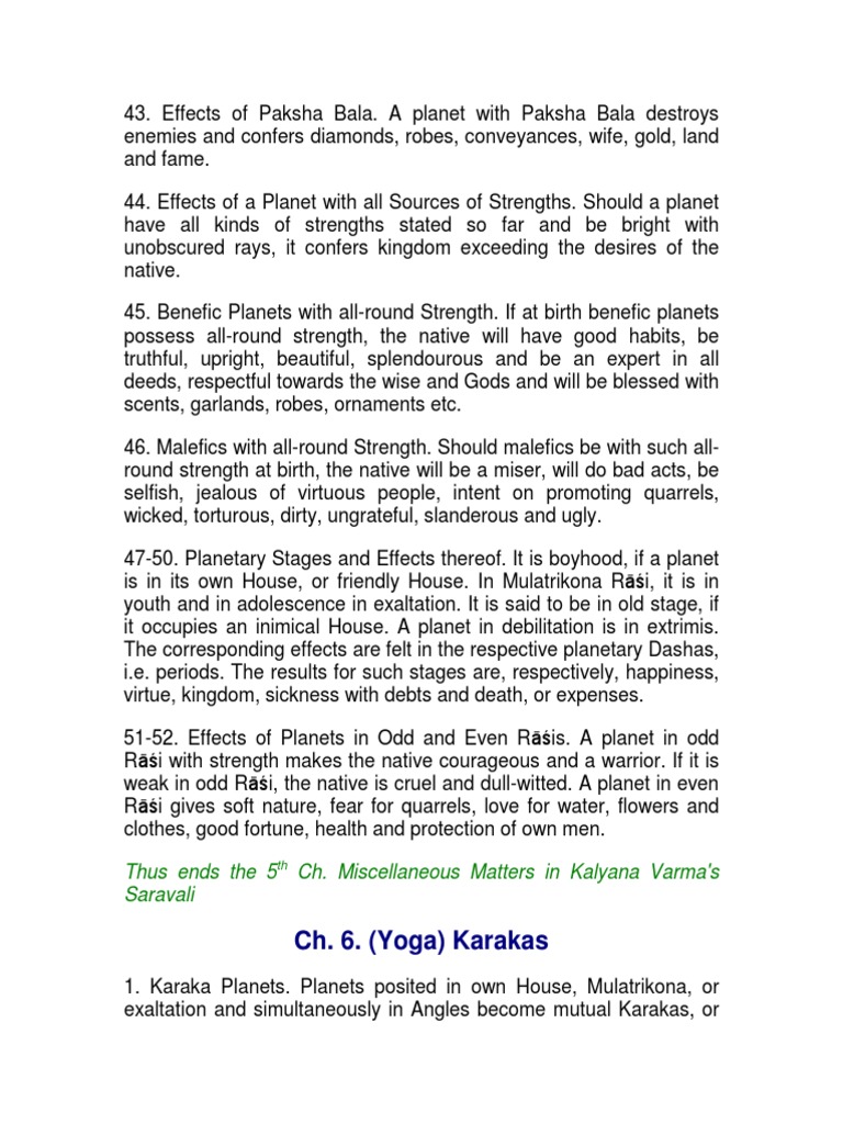 Ch. 6. (Yoga) Karakas: Thus Ends The 5 Ch. Miscellaneous Matters in ...