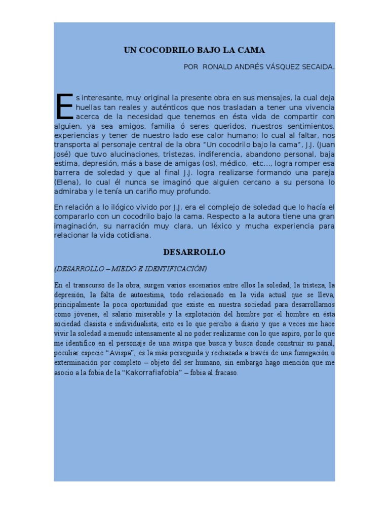 Un Cocodrilo Bajo La Cama Por Ronald A Vasquez S | PDF
