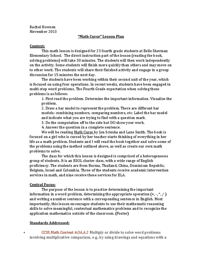 Math Curse Lesson | PDF | Question | Worksheet