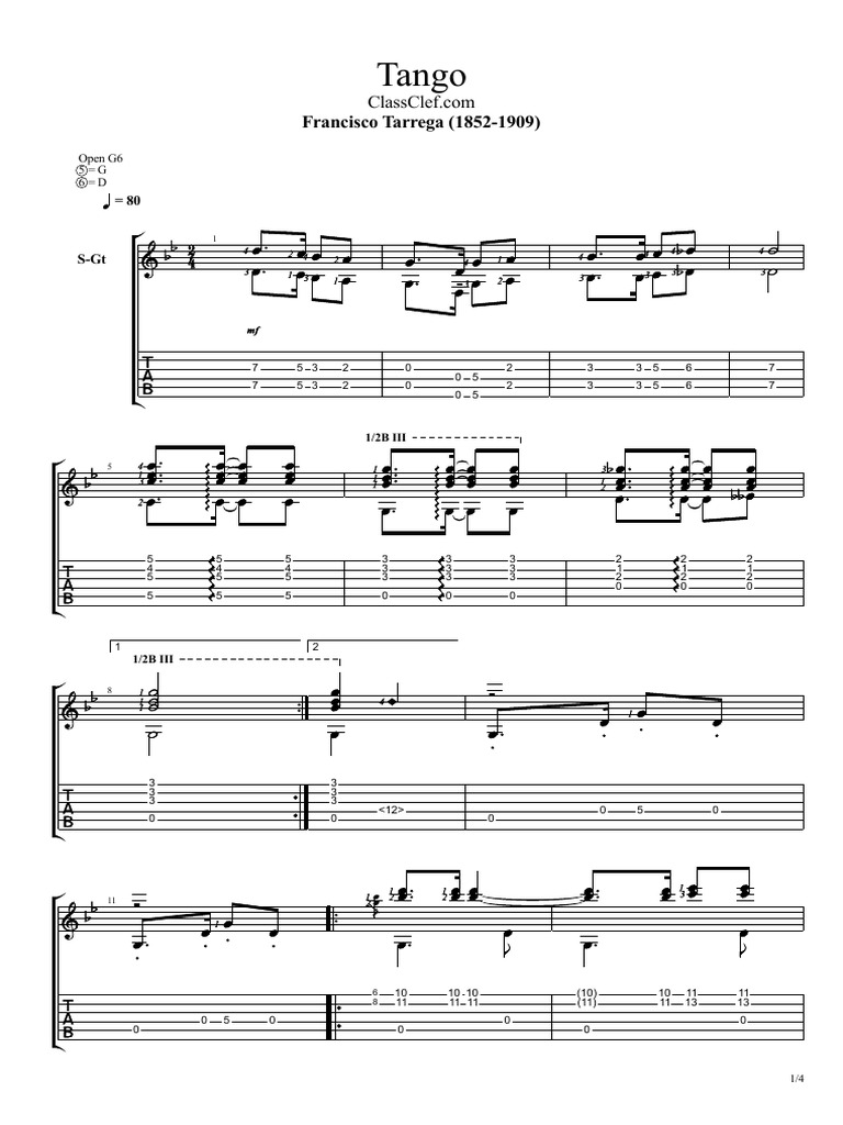 Tarrega Tango Sheet Music and Tabs | PDF