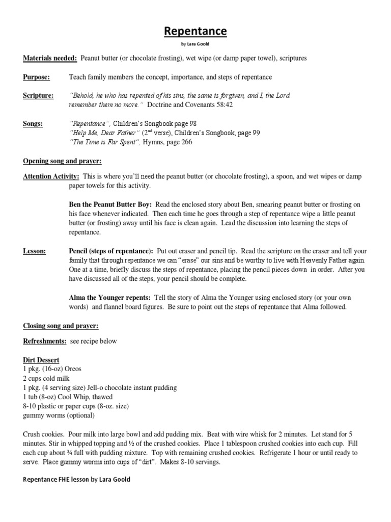 Repentance FHE Lesson by Lara | PDF | Latter Day Saint Movement ...
