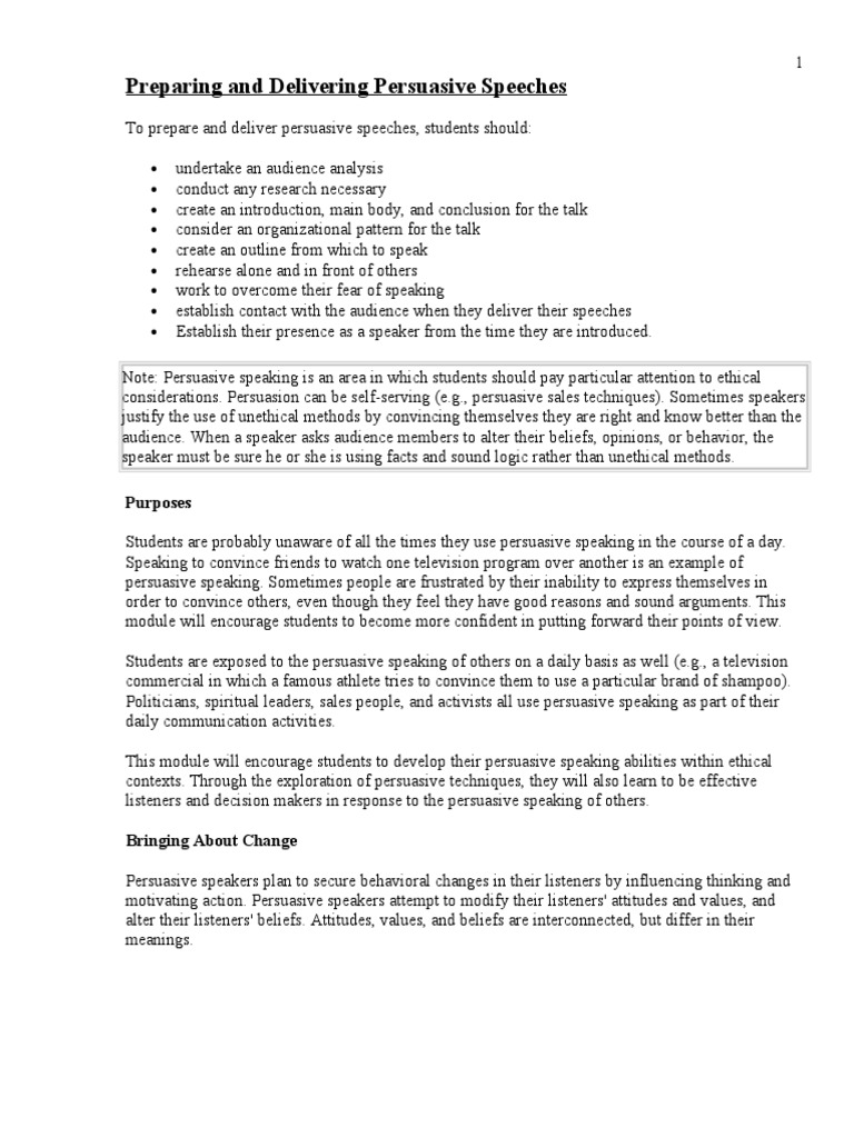 Preparing and Delivering Persuasive Speeches | PDF | Proposition ...