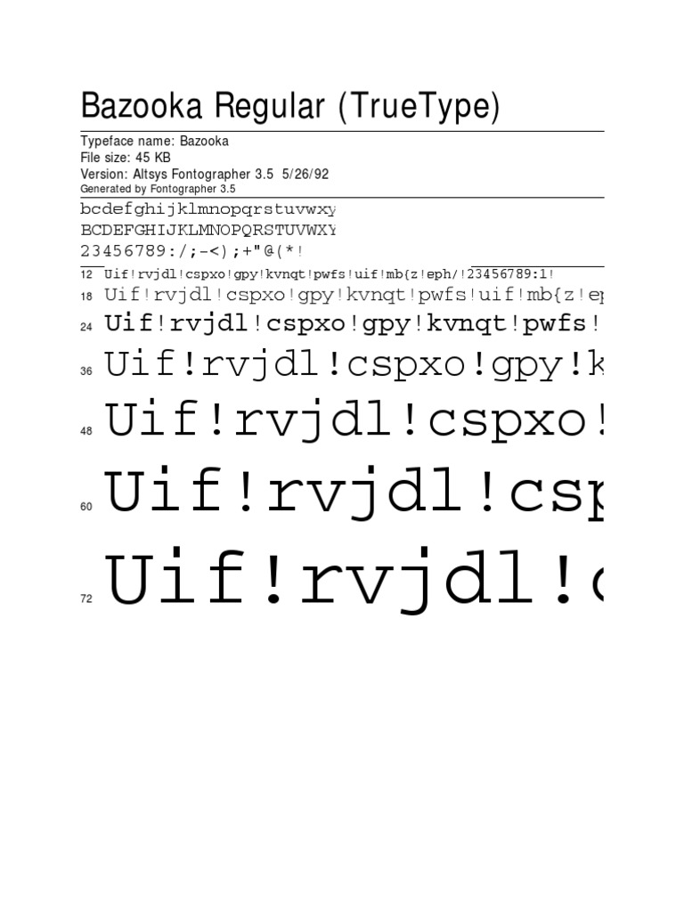 Bazooka Regular TrueType Font Info | PDF | Computers | Technology ...