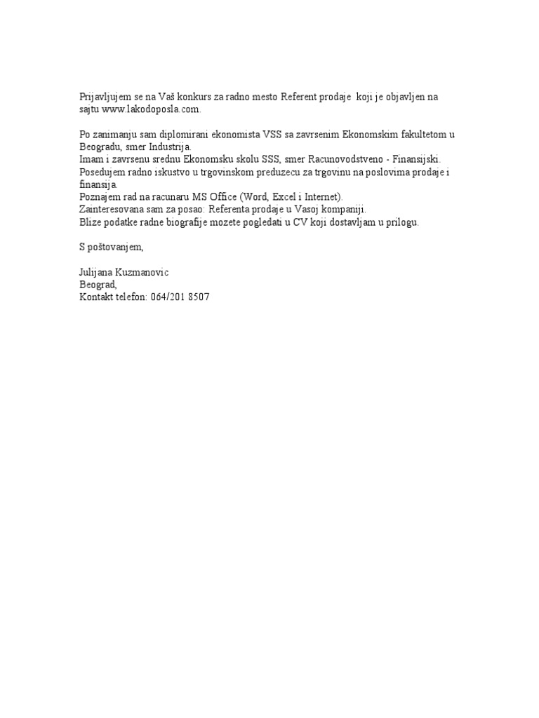 Prijava Za Posao | PDF