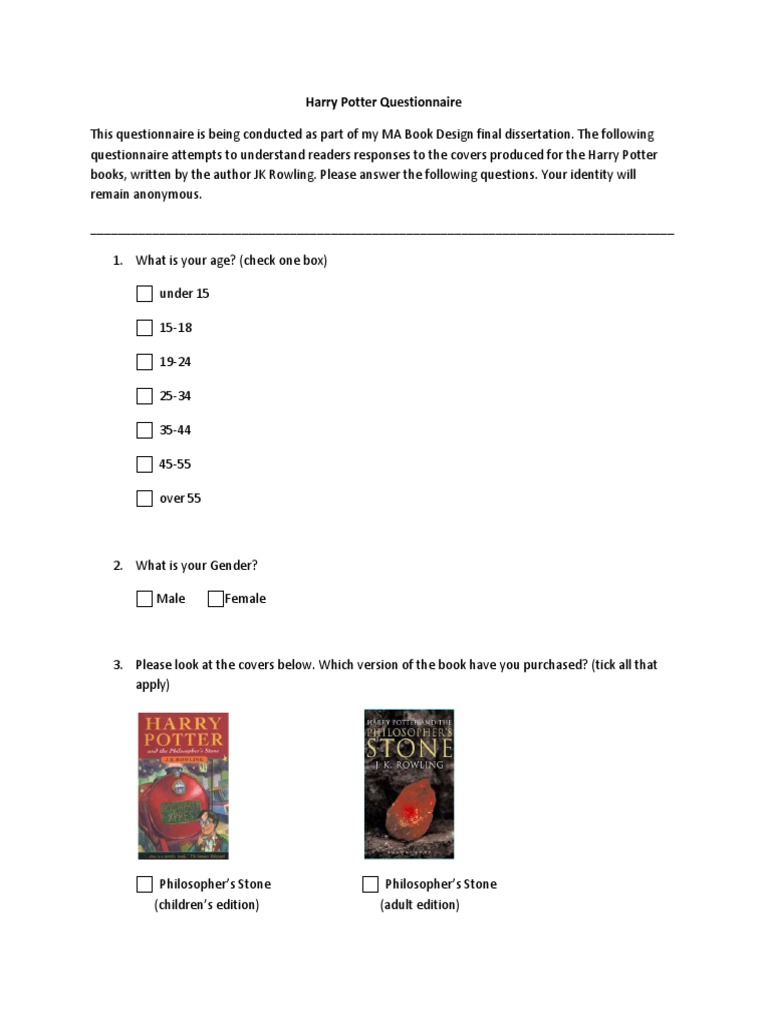 Harry Potter Questionnaire Final1 | Harry Potter | Warner Bros. Franchises