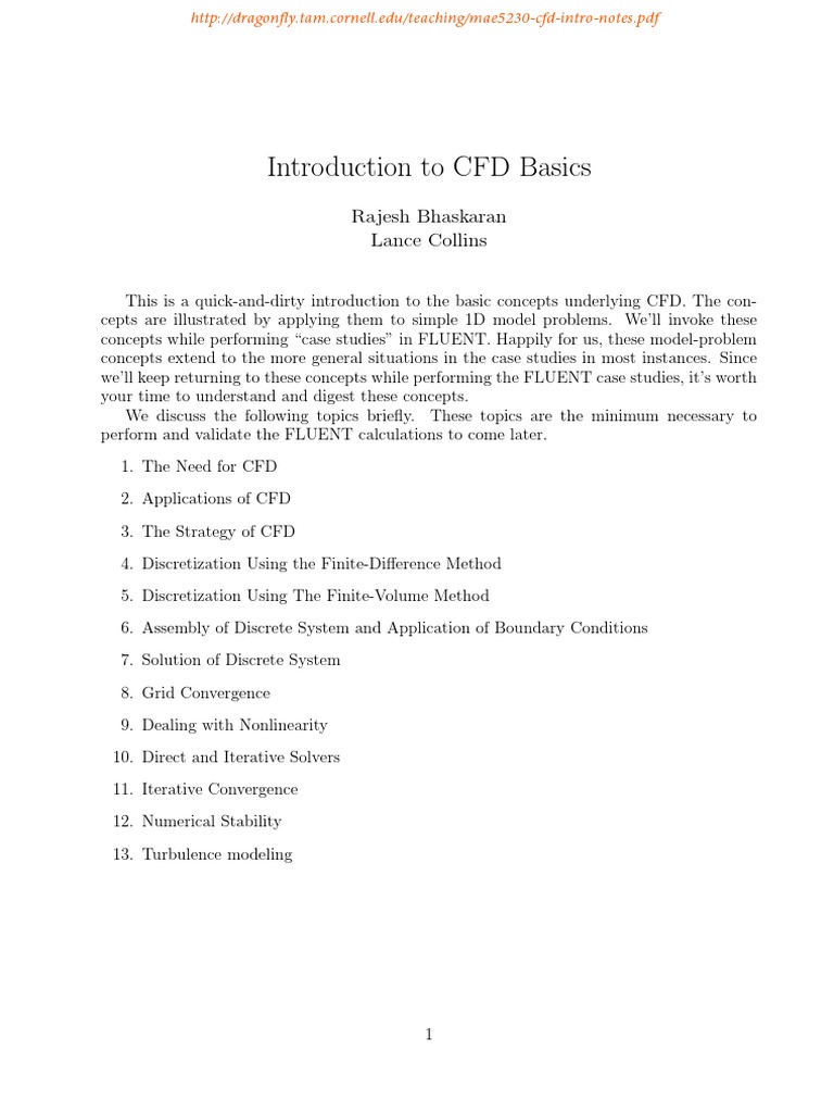 Introduction To CFD Basics Rajesh Bhaskaran | PDF | Computational Fluid Dynamics | Numerical ...