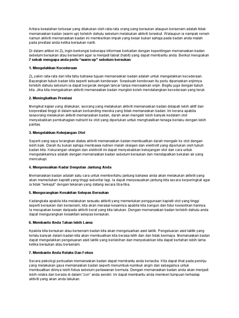 Kepentingan Memanaskan Badan | PDF