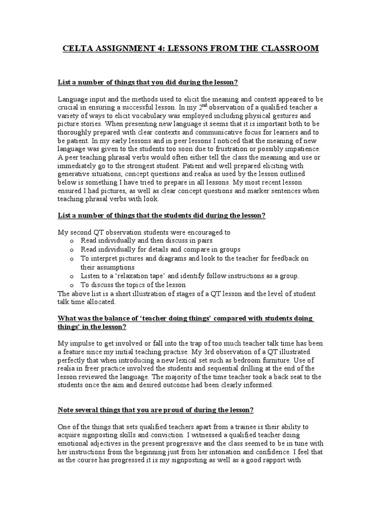 Celta Assignment 4 | Lesson Plan | Languages