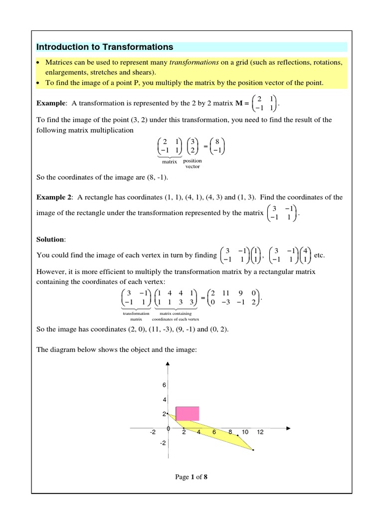 Transformations And Matrices Pdf Matrix Mathematics Cartesian Coordinate System