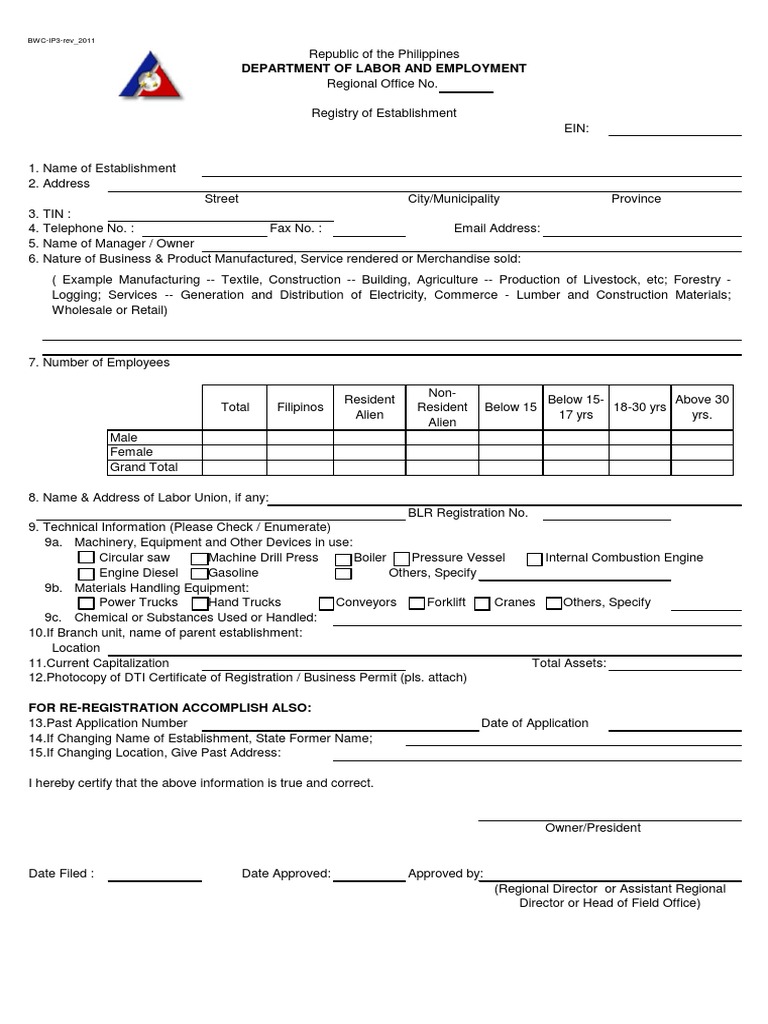 Establishment Registration Form Guide | PDF