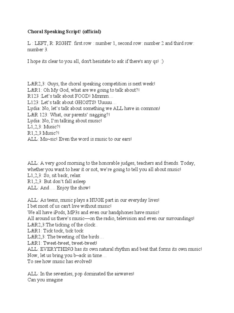 Choral Speaking Script | Download Free PDF | Leisure | Entertainment ...