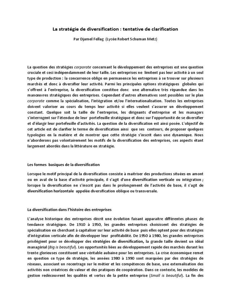 La Stratégie de Diversification | PDF