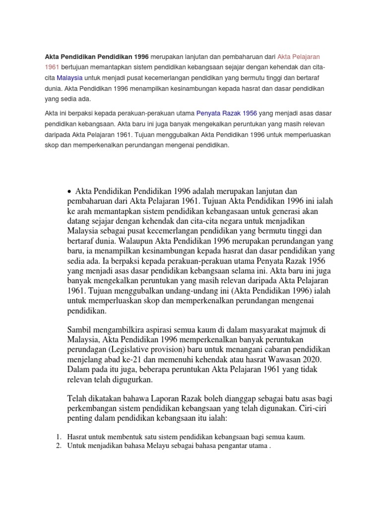 Akta Pendidikan Pendidikan 1996 | PDF