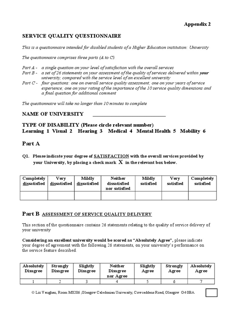 Service Quality Study Questionnaire | PDF