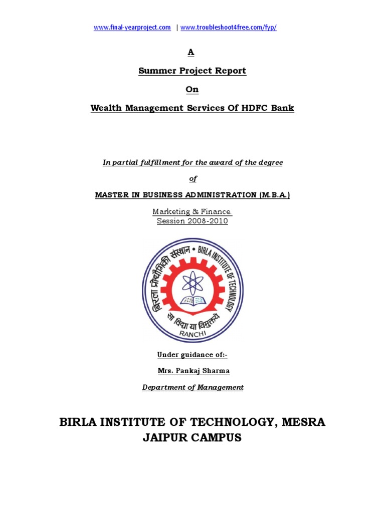 HDFC Bank Wealth Management Overview | PDF | Survey Methodology ...