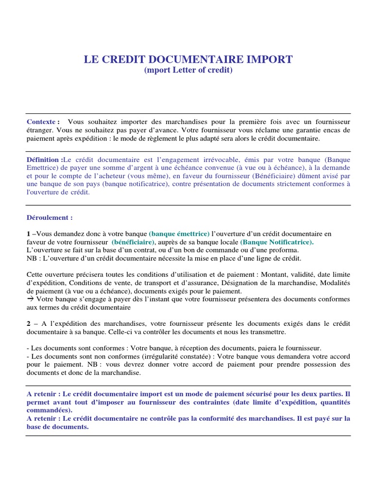 Crédit Documentaire à l'Importation | PDF | Lettre de crédit | Secteurs ...
