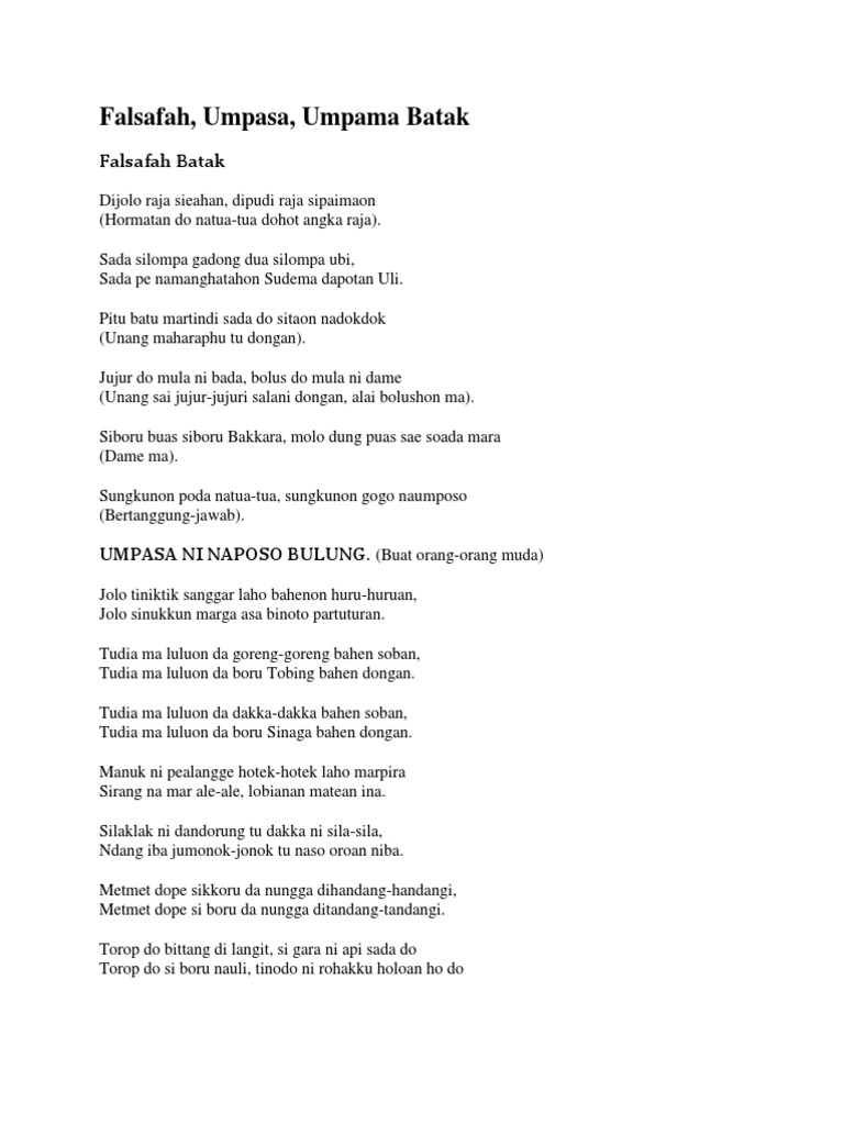 Falsafah, Umpasa, Umpama Batak | PDF