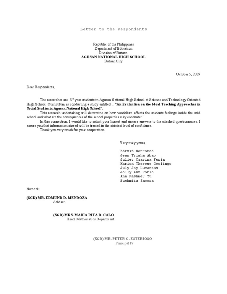 Letter To The Respondents | PDF