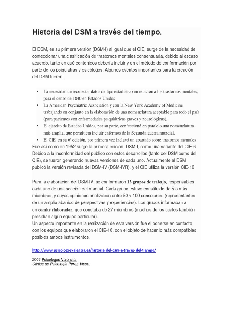 Historia Del DSM | PDF | Manual Diagnóstico y Estadístico de los ...