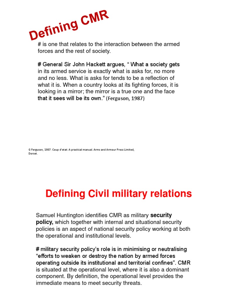 CMR Week 1 & 2 Theories CMR | PDF | Civil–Military Relations | Military