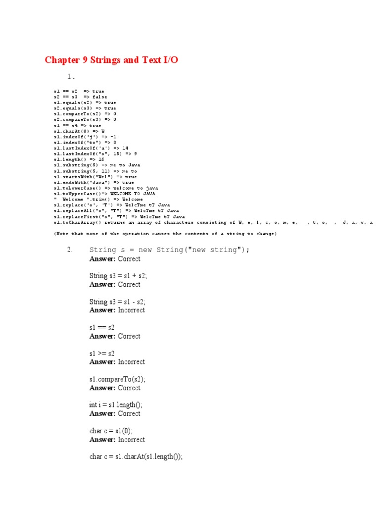 Chapter 9 Strings and Text I/O: Answer: Correct | PDF