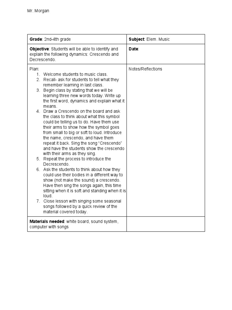 Grade: 2nd 4th Grade Subject: Elem. Music Objective: Students Will Be ...