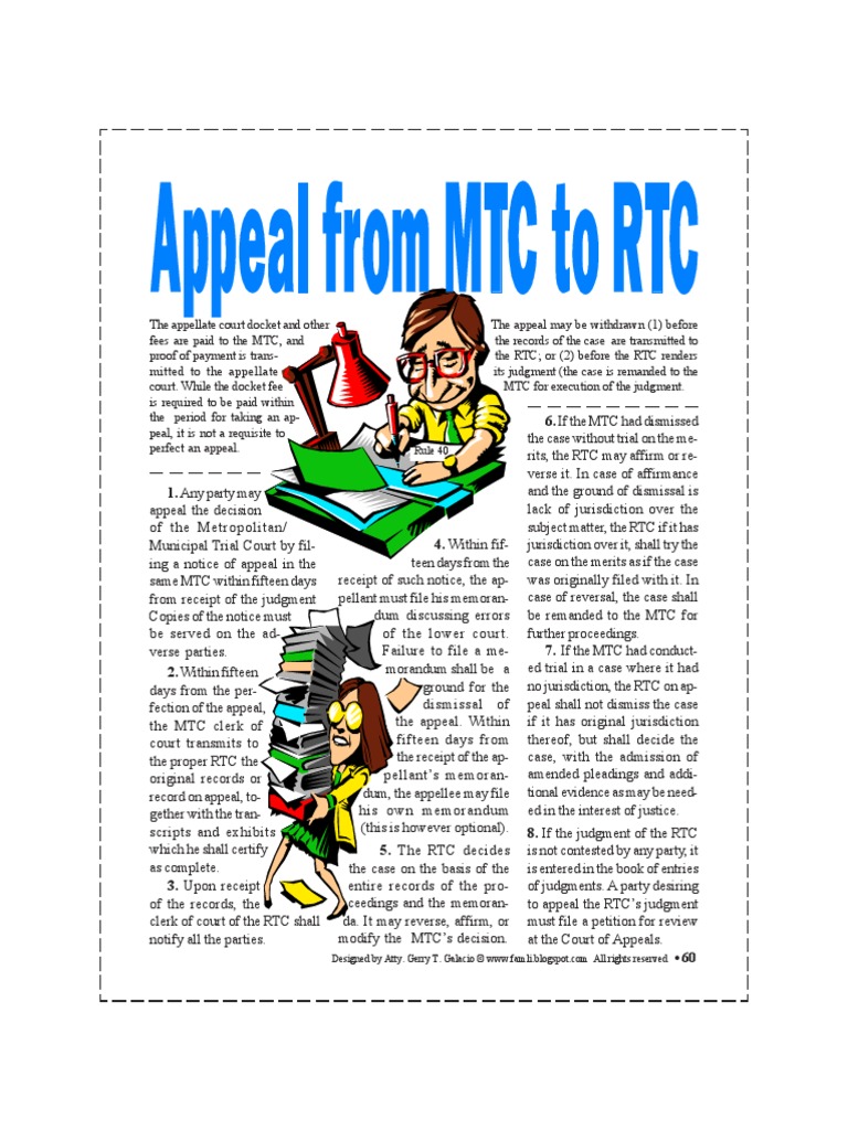 MTC to RTC Appeal Process Explained | PDF | Appeal | Remand (Court ...