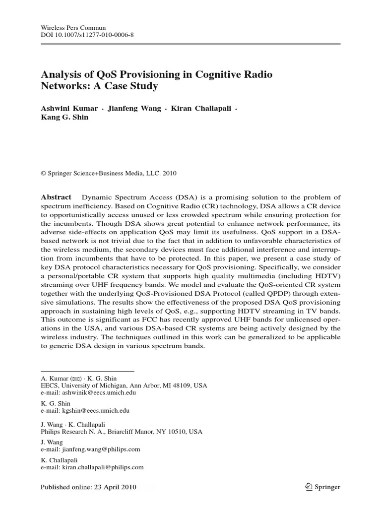 Analysis of QoS Provisioning in Cognitive Radio Networks | PDF ...