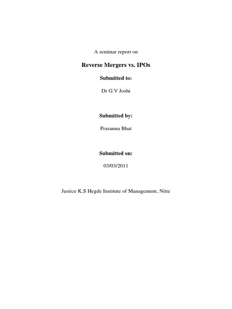 Reverse Mergers Vs Ipos Pdf Initial Public Offering Public Company