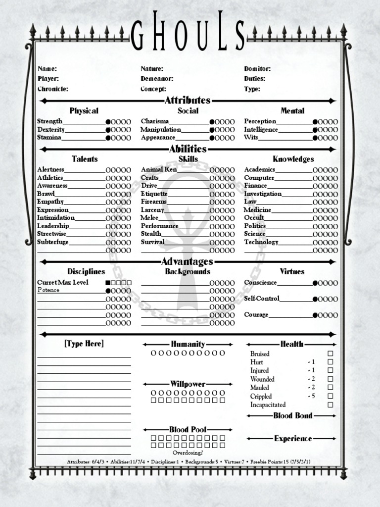 VTM Ghoul Character Sheet | PDF