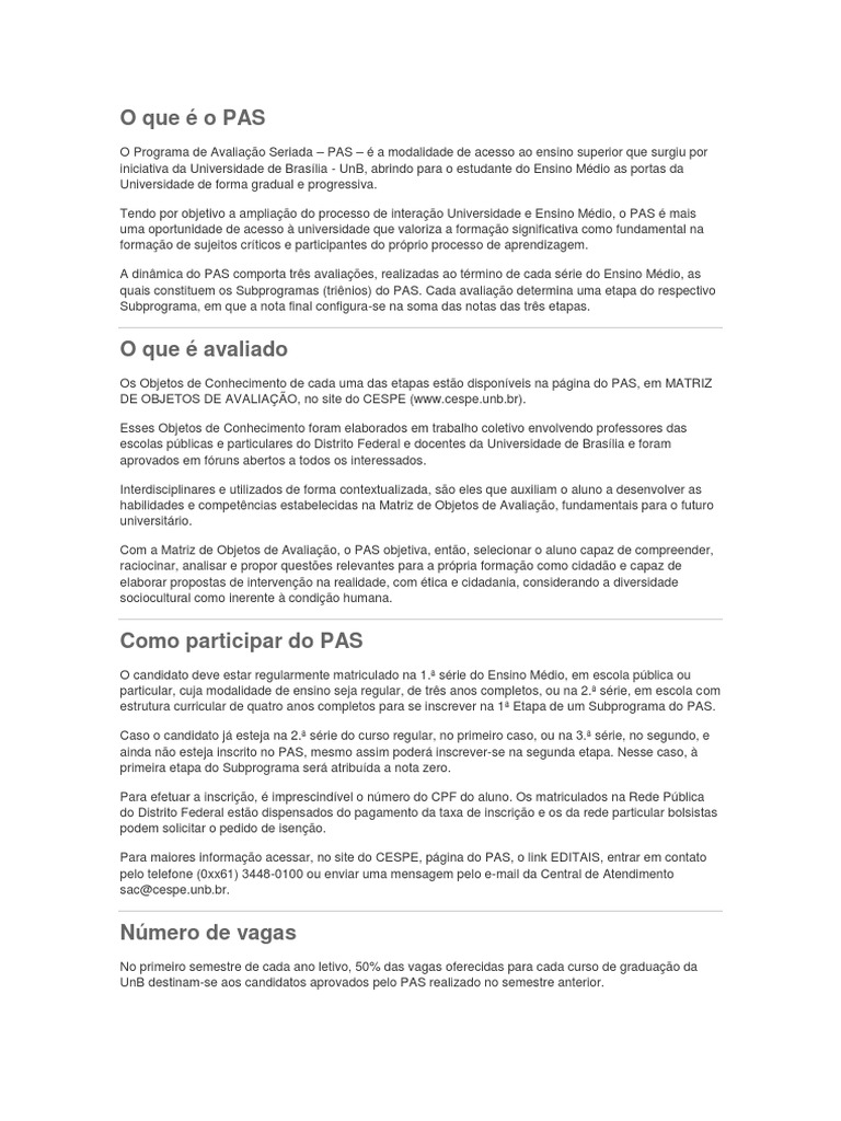 O Que É o PAS | PDF | Ensino Superior | Cognição