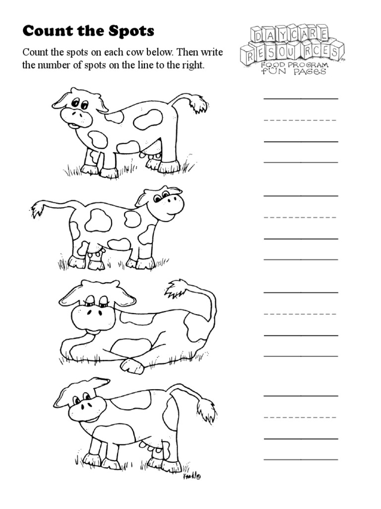 Count The Spots: Count The Spots On Each Cow Below. Then Write The ...